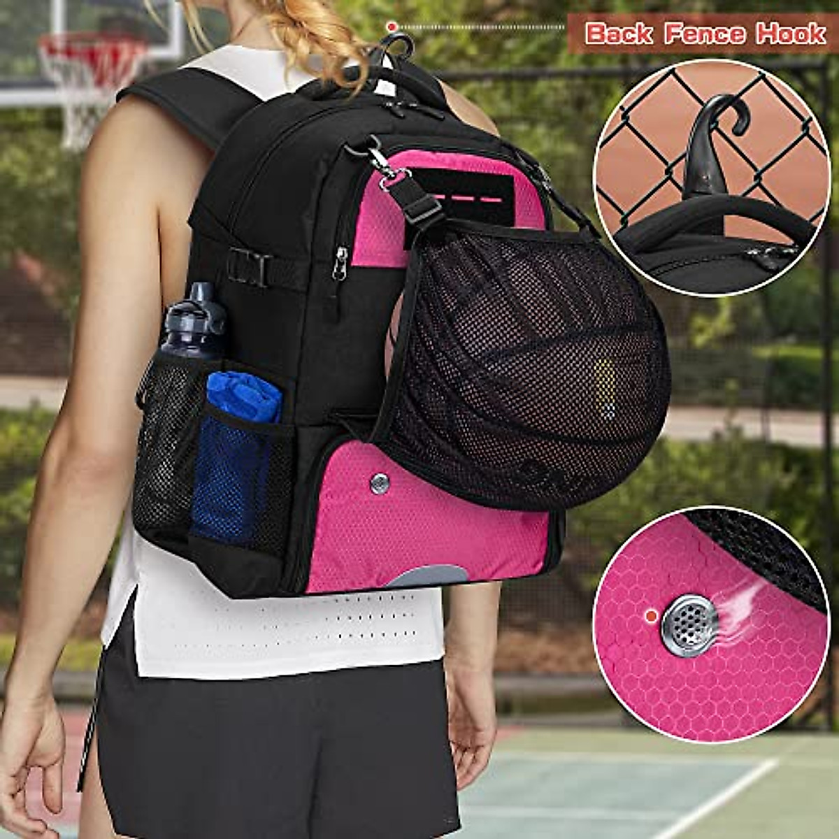 DSLEAF Basketball Bag, Basketball Equipment Backpack with External Ball Net and Shoe Compartment for Soccer, Basketball and Volleyball Training