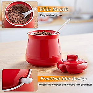DAYYET Sugar Bowl with Lid and Spoon, 12 oz Ceramic Sugar Bowl with Spoon, Sugar Container for Coffee Bar, Sugar Jar Sugar Dispenser Bowl, Red Kitchen Decor and Accessories
