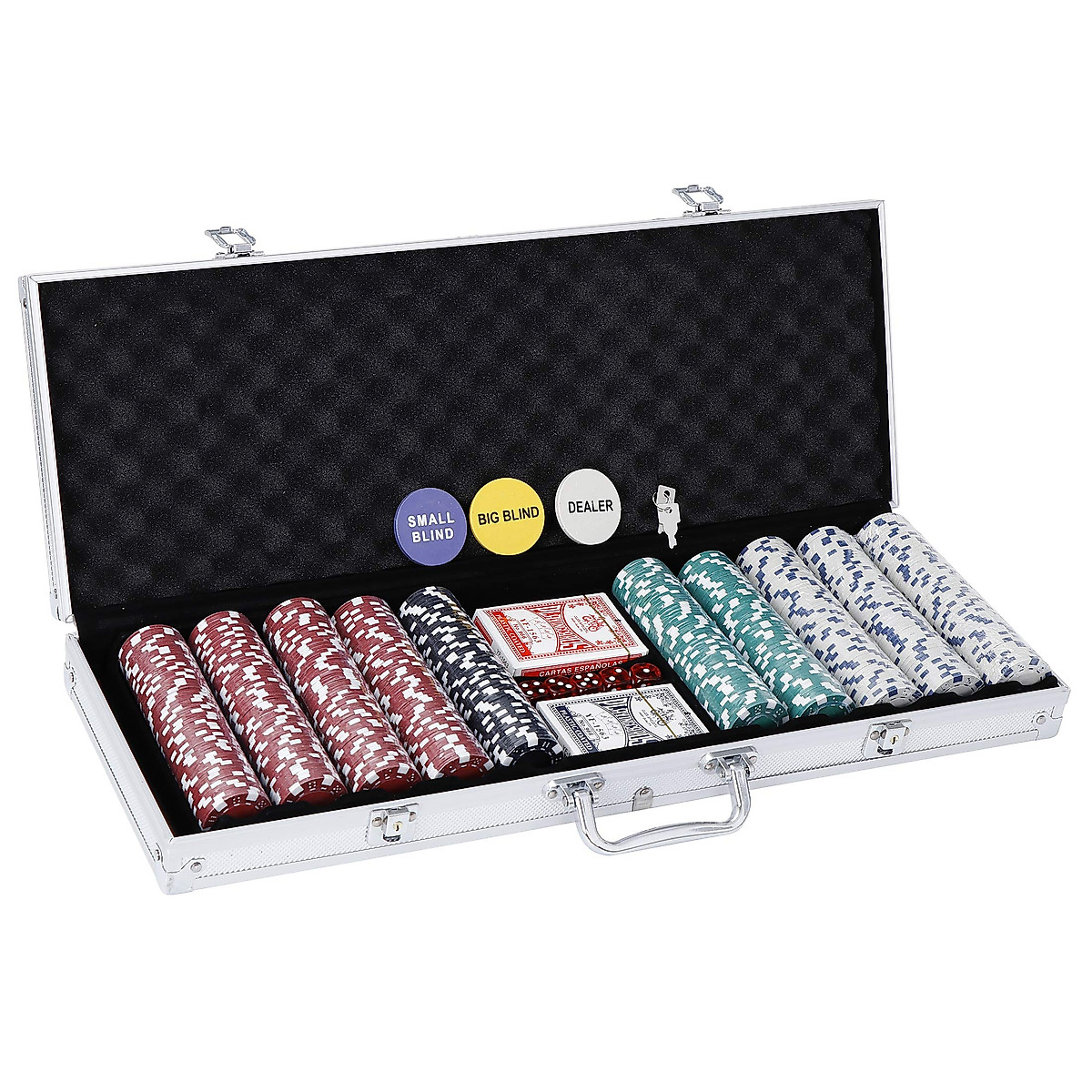 Smartxchoices 500 PCS Poker Chip Set 11.5 Gram Dice Style Clay Casino Poker Chips w/Aluminum Case Cards Dices Blind Button for Texas Holdem Blackjack Gambling