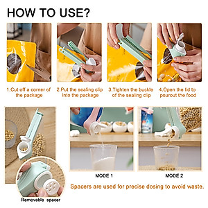 DEFORAGE 6 Pcs Bag Spout Clip,Bag Clips for Food,Snack Sealing Clips with Pour Spouts,Kitchen Chip with 4pcs Adhesive Hooks, for Cereal Kitchen Food Storage Organization(2L+4S)