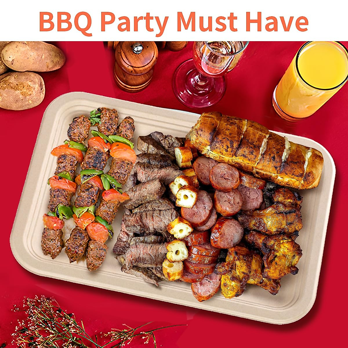 bloomoon 50 Pack 14 Inch Disposable Food Trays Heavy Duty, Large Paper Plates 14 inch Compostable Platters Plates for Crawfish, Crab, Lobster, Seafood Crawfish Boil Party Supplies