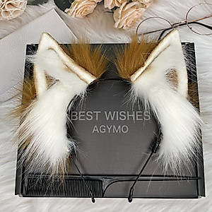 Agymo Brown Fox Ears Headband, Handmade Big Wolf Ears Cosplay, Animal Ears, Gorou Costume Headwear, Halloween Christmas Gifts, Funny Wolf Gifts