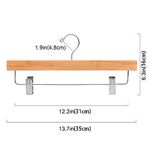 BAGAIL Wooden Pants Hangers with Adjustable Clips, 360°Swivel Hook Space Saving Skirt Holders with Anti-Rust Clips for Trousers, Jeans, Shorts (20Pack Natural)