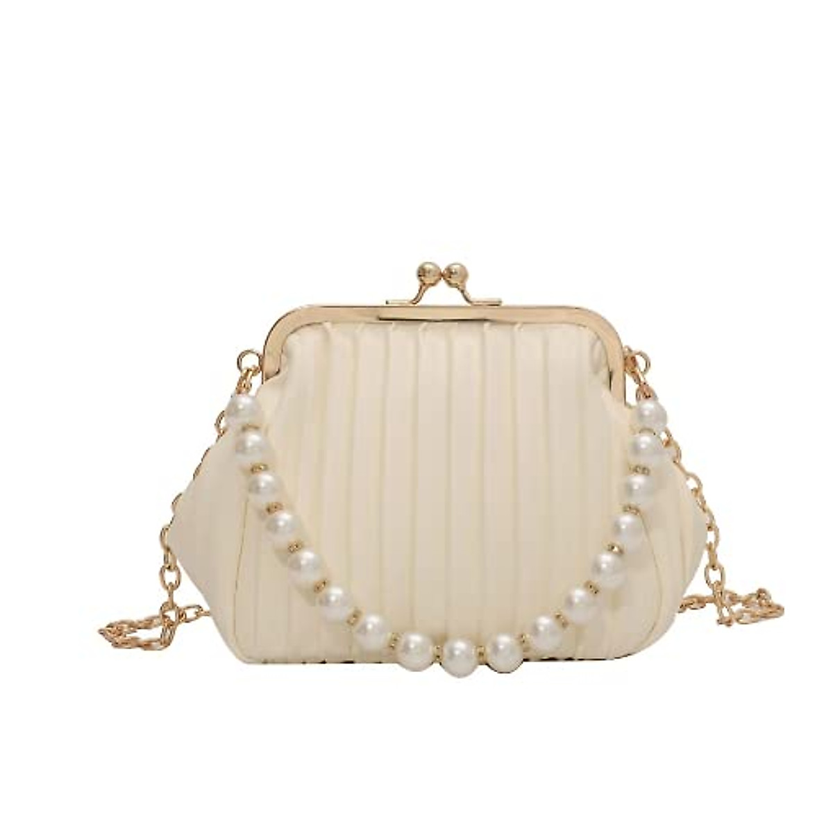 Pearl Purse Bag Cute Bride Purse Bride Bag Bridal Wedding Bag Bridal Shower Bachelorette Pleated Clutch Crossbody Removable (Ivory/Cream/Offwhite)