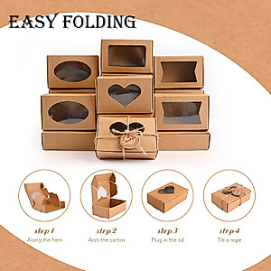 Moukiween 32 PCS Kraft Soap Boxes for Homemade Soap, 3.54 X 2.36 X 1.18 Inch Soap Packaging Gift Boxes with Window, Small Rectangular Soap Wrapping Boxes (Brown)