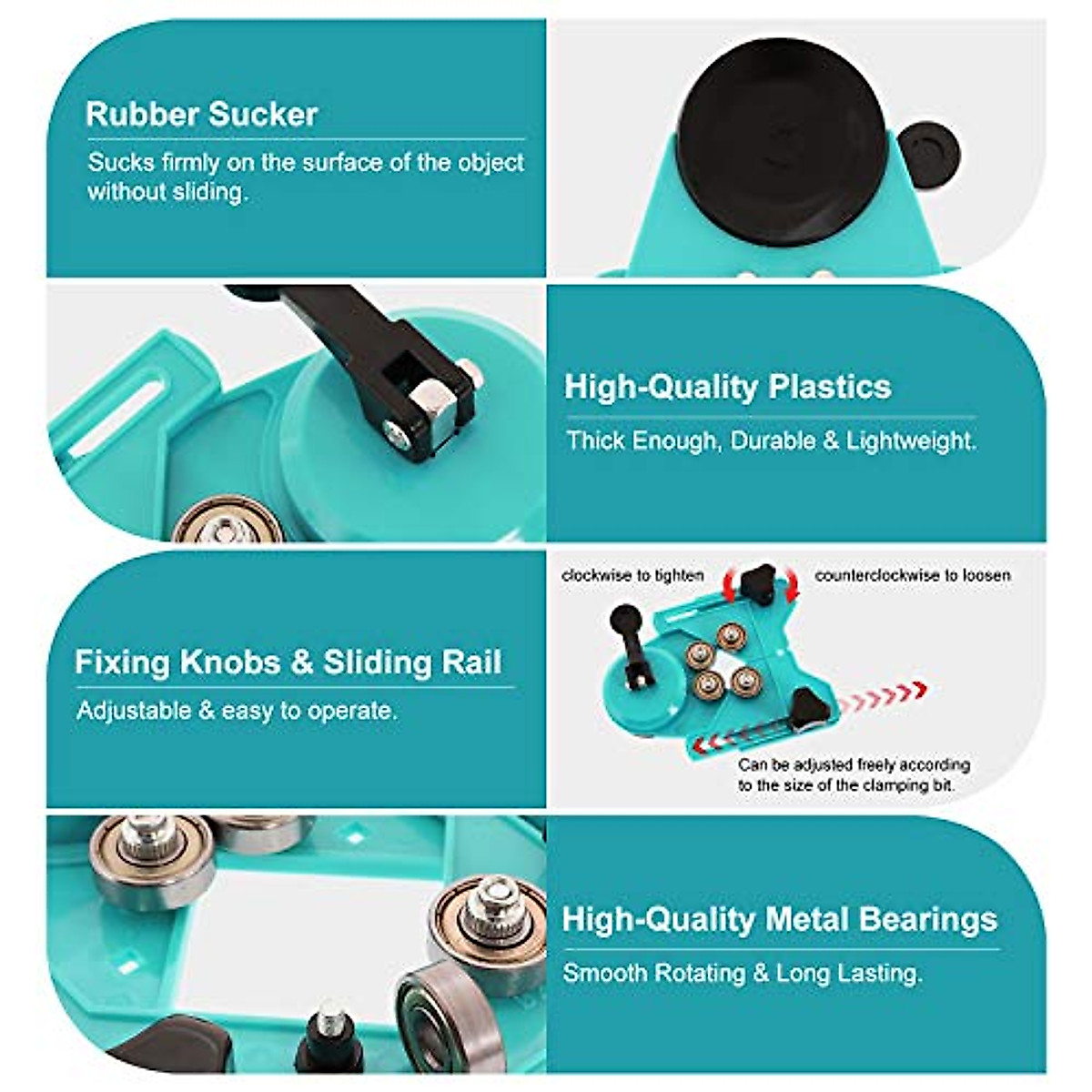 BEAMNOVA Set of 16 Diamond Drill Bits with Jig Ceramic Tile Hole Drilling Set Kit 6mm-50mm 1/4~2 Inch Hole Saw Set for Glass Stone Granite Marble