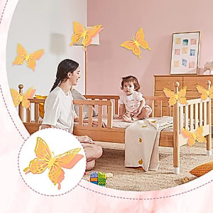 MARFOREVER 14 Pcs Large Butterfly Party Decoration 3D Butterfly Birthday Decorations Butterfly Wall Stickers Decor Big Butterfly Decorations for Birthday Baby Shower Wedding Room Decor (Gold and Pink)