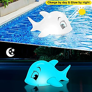 Floating Pool Lights,Inflatable Dolphins Swimming Pool Lights That Float,IP68 Waterproof Solar Powered Floating Lights Glow in The Dark,Outdoor Pool Floats Lights for Pond,Garden,Backyard,Lawn 2-Pack
