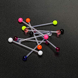 CrazyPiercing 10 Pcs Industrial Barbell Earrings 14G Bioflex Cartilage Earring Body Piercing Jewelry 38mm Bar Colorful Acrylic Balls