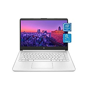 HP 14 Laptop, Intel Celeron N4020, 4 GB RAM, 64 GB Storage, 14-inch HD Touchscreen, Windows 10 Home, Thin & Portable, 4K Graphics, One Year of Microsoft 365 (14-dq0080nr, 2021, Snowflake White)