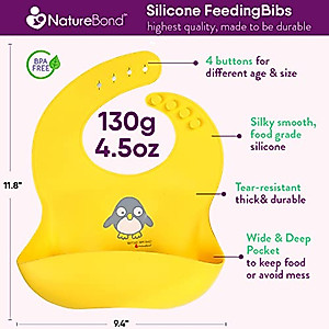 NatureBond Quirky Penguin Baby Bibs, Silicone Bibs for Babies, Set of 2 w/Carry Pouch (Yellow & Tangerine) Waterproof Bibs. Baby Shower Gifts. Funny Baby Bib