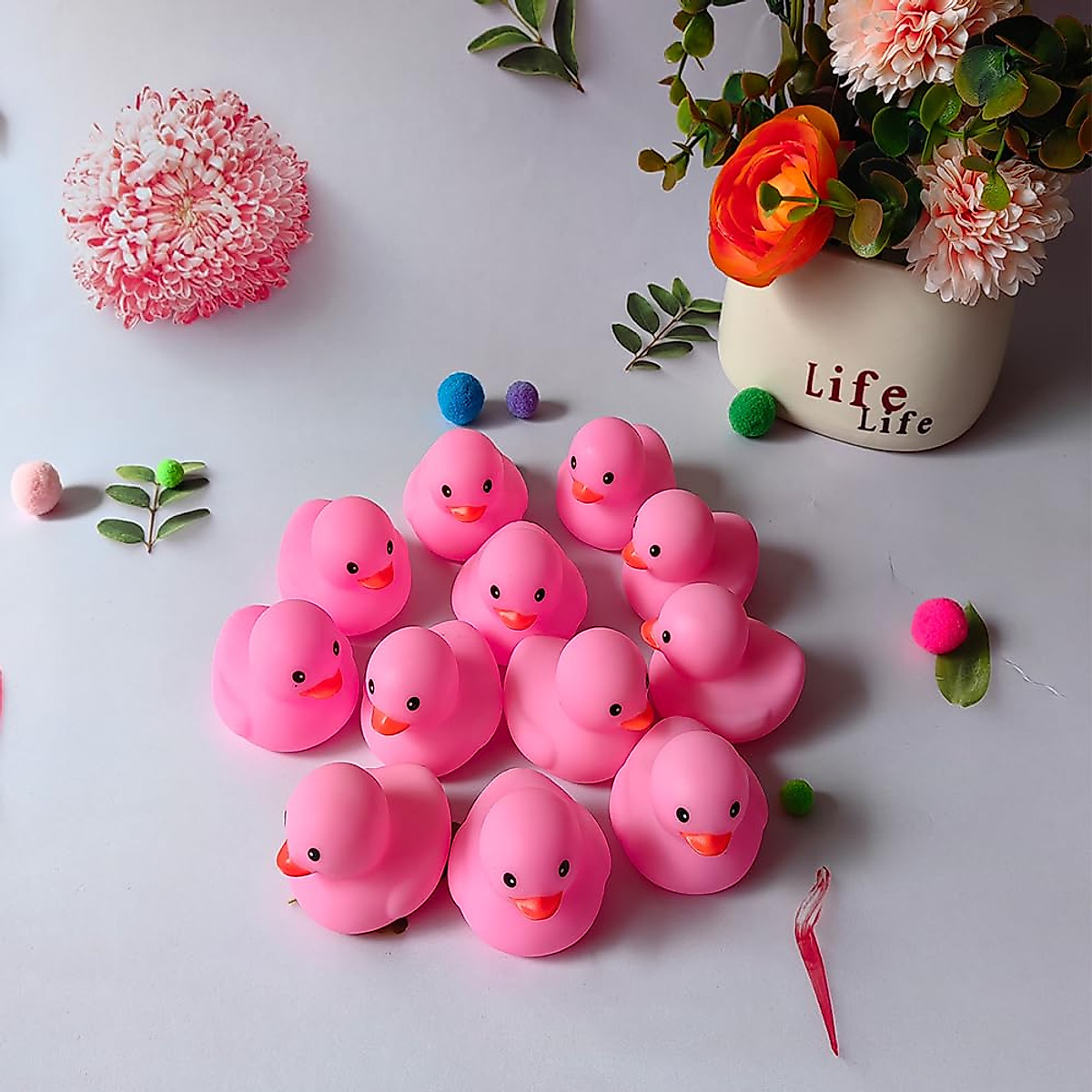 16PCS Pink Rubber Duck Kids Bath Duck Toys ,Squeak Rubber Ducks in Bulk Valentine's Day Rubber Ducks Baby Shower Duck Decorations Party Favors (2.2’’)