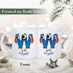 Personalized Monster Alphabets Coffee Mug with Name Kids Hot Chocolate Cocoa Mug Cute Ceramic Tea Cup 11 oz Funny Christmas Holiday Gifts for Kids Boys Girls Kiddos Friends Christmas Eve Box Filler