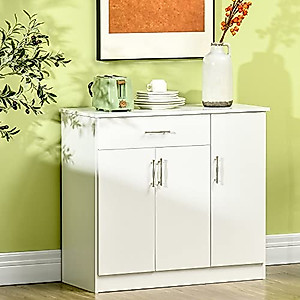 HOMCOM Sideboard Buffet Cabinet, Coffee Bar Cabinet, Kitchen Cabinet with Drawer, Doors and Adjustable Shelves for Living Room, Kitchen, Entryway, White