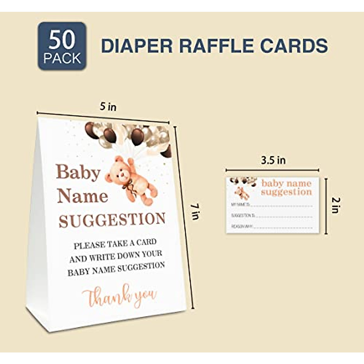 Baby Name Suggestion For Baby Shower Games, Little Bear Balloon Themed Name Suggestion Game Card, Party Favors Supplies Decorate For Baby Showers Game Cards, 1 Sign & 50 Cards Per Pack –(bbname-003)