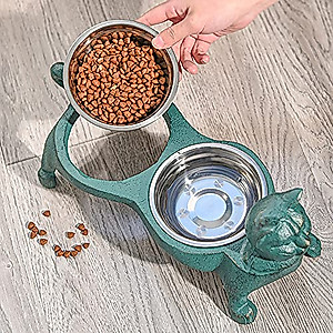 Sungmor Raised Bowls for Cats - Heavy Duty Non Slip Cast Iron Stands & 2 Stainless Steel Food Dish & Water Bowls - Great Pet Cats Feeder - Feeding & Watering Station Pet Supplies - 15.2x6.7x5.9 Inch