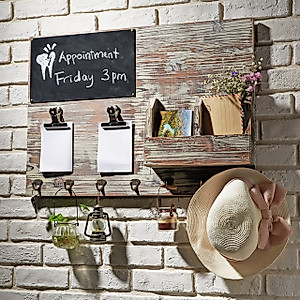 MyGift Torched Wood Wall Mounted Entryway Key Hook Rack, All-in-One Organizer with Chalkboard, Memo Clips, Mail Sorter and Hanging Hooks