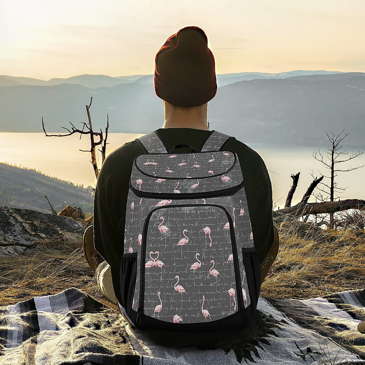 Flamingo Cooler Backpack for Women Men Picnic Cooler Bags Insulated Soft Lunch Backpack with Leakproof Lunch Cooler for Work Fishing Hiking Camping Park Beach