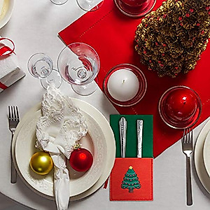 ziidoo 6Pcs Christmas Table Decorations,Christmas Silverware Holders,Cutlery Bags for Knife, Fork and Spoon in Xmas Party Dinner Table Dinnerware Decorations