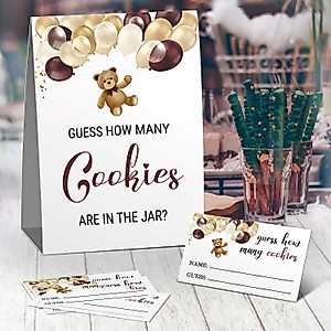 Guess How Many Cookies Are In The Jar, Brown Bear Balloon Shower Gamesr Decorations Set, Neutral Boy and Girl-(1 Sign and 50 Cards)