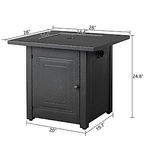 VINGLI Propane Fire Pit, 28 "Gas Firepit Table, 40,000 BTU Outdoor Fire Pit Table with Lid and Volcanic Stone, Cover, Unique Finish for Patio Garden or Thanksgiving - Black