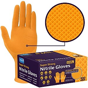 Inspire Heavy Duty Orange Nitrile Disposable Gloves | ULTRA 8 Mil Diamond Textured For Secure Grip Food Safe, Industrial Gloves Disposable Latex Free Mechanic Gloves | Nitrile Gloves