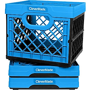 CleverMade Collapsible Milk Crate, Neptune Blue, 3PK - 25L (6 Gal) Stackable Storage Bins, Holds 50lbs Per Bin - Clevercrates are Heavy Duty, Plastic Collapsible Storage Crate for Multi Purposes