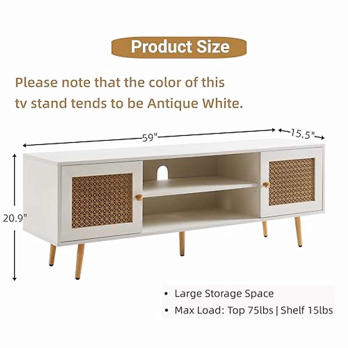 JYED DECOR Antique White Mid Century TV Stand with Metal Mesh Doors and Open Shelving, Media Console for TV up to 65 Inches, Entertainment Center for Living Room, Bedroom