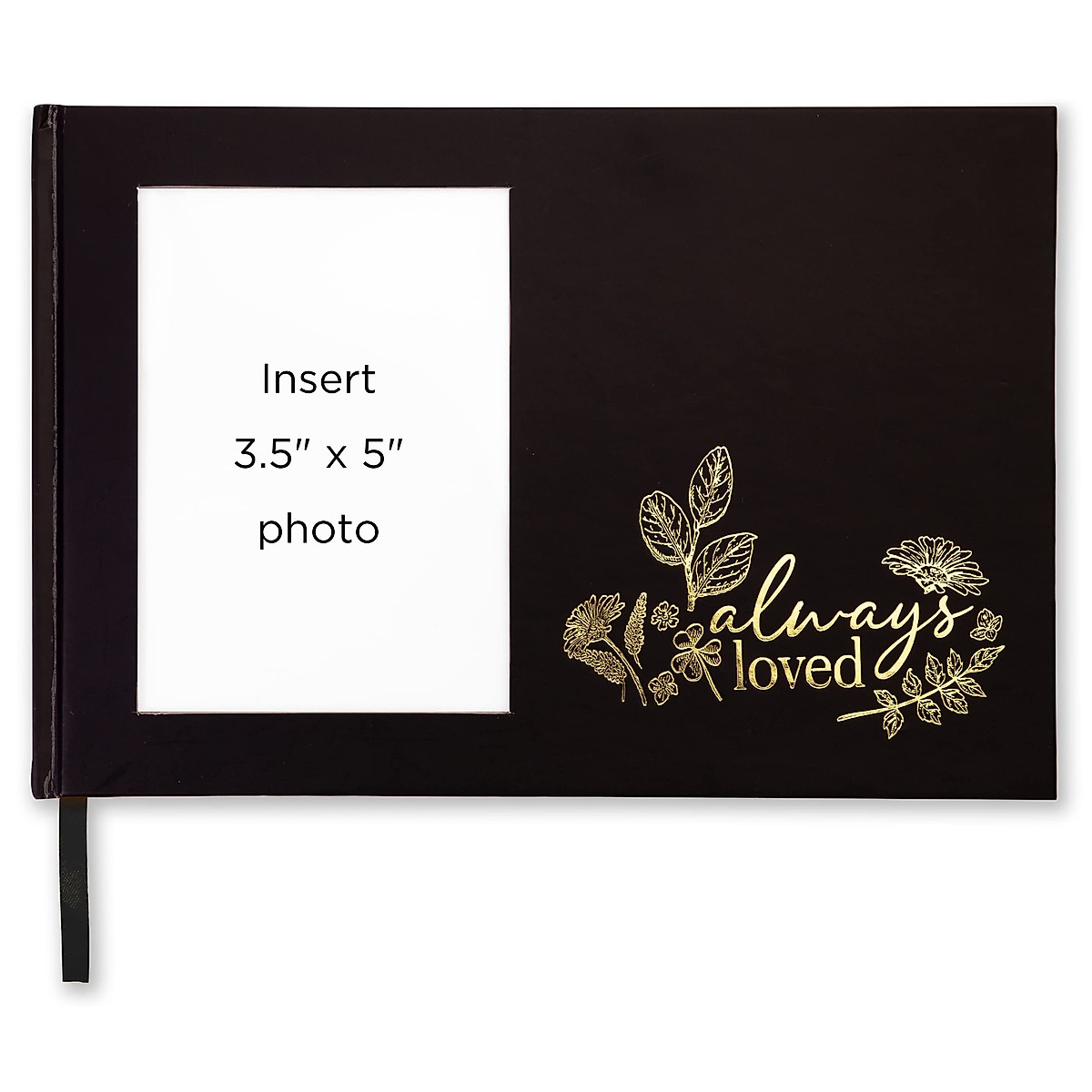 STEEL MILL AND CO. Memorial Book with Picture Frame, in Loving Memory Funeral Guestbook, 80 Lined Sheets, Hardbound Sign-in Guest Book for Celebration of Life, 6.5 x 9.6, Always Loved (Black)