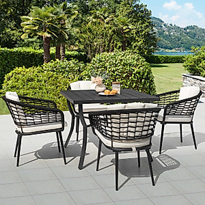 NUU GARDEN 5 Pieces Outdoor Dining Sets with Patio Aluminium Dining Table and 4 Wicker Rattan Chairs Modern Furniture Cushions Sets for Backyard Indoor Decor Kitchen,Black and Beige
