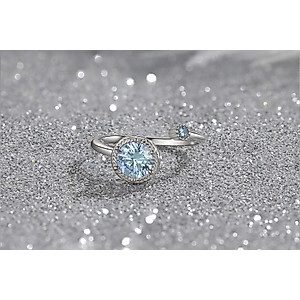 Presentski March Birthstone Rings for Women Sterling Silver CZ Blue Aquamarine Birthstone Adjustable Rings