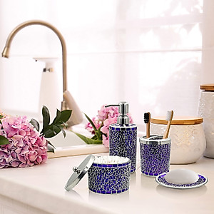 LushAccents Bathroom Accessory Set, 4-Piece Decorative Glass Bathroom Accessories Set, Soap Dispenser, Soap Tray, Jar, Toothbrush Holder, Elegant Seafoam Green Mosaic Glass