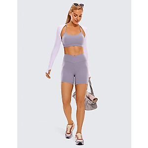 CRZ YOGA Womens Butterluxe Crossover Biker Shorts 5 Inches - Criss Cross High Waisted Workout Yoga Shorts Buttery Soft Lavender Mist X-Small