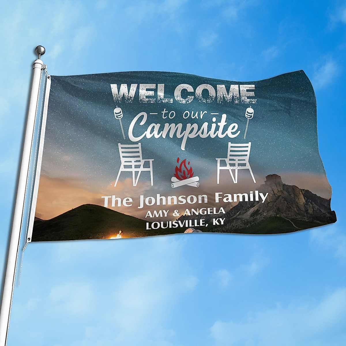 KafePross Welcome to Our Campsite Flag 3x5 FT Outdoor Indoor Making Memory Enjoy Your RV Travel Custom Family Last Name for Room College Dorm Bedroom Wall Tapestry Decor