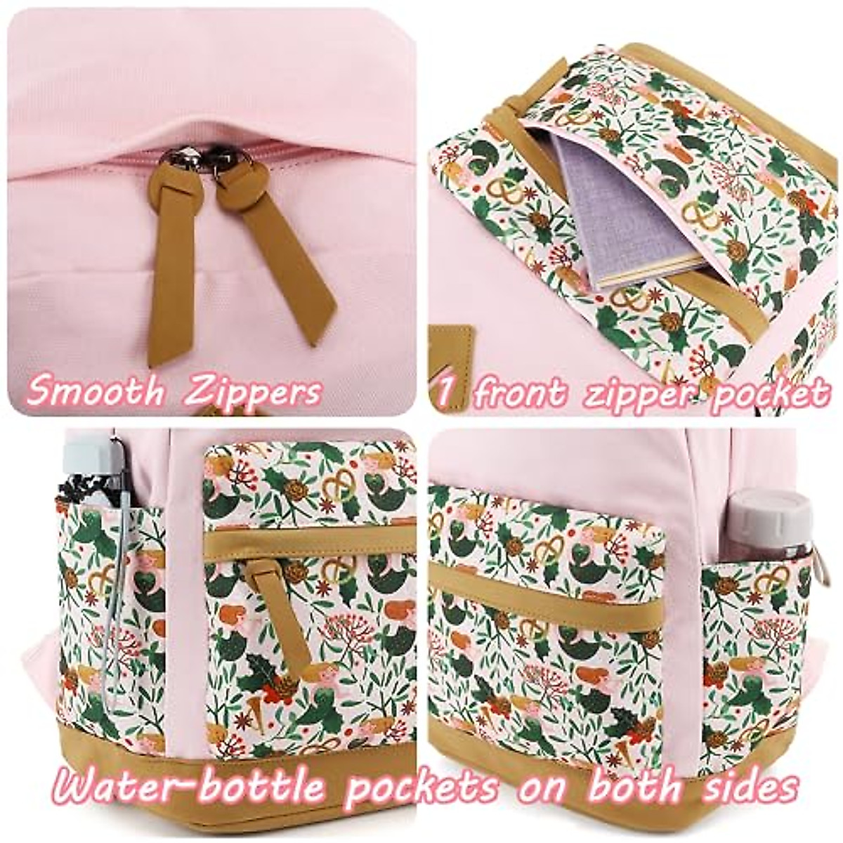 Leaper Floral Canvas Backpack Laptop Bag Daypack bag Lunch Bag Purse 3 in 1 Pink