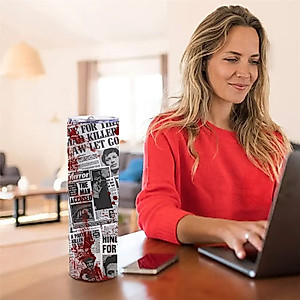 ATHAND Horror Cups Serial Horror Party Coffee Mug Serial Killer Halloween Gifts Newspaper Stories 20oz Skinny Tumbler With Lid Stainless Steel Travel Cup