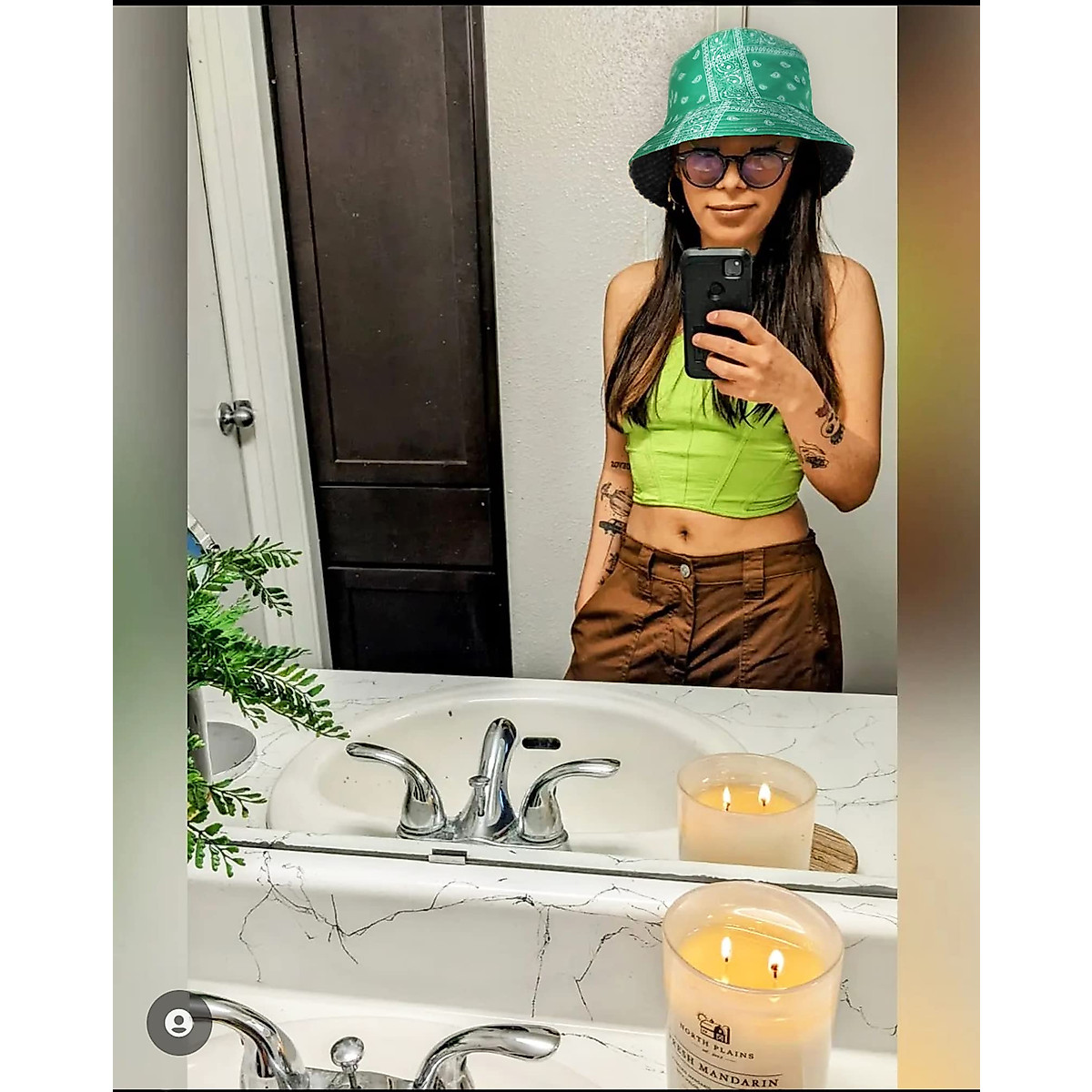 MEANBEAUTY Bucket Hat Cotton Style Unisex Fisherman Sun Hats for Men and Women Cashew Flower Outdoor Cap Beach Hat(Green)