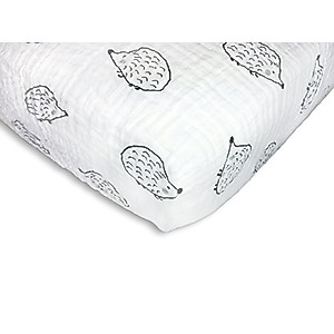 SwaddleDesigns Softest Cotton Muslin Fitted Crib Sheet/Toddler Sheet for Baby Boy & Girl, Black Hedgehogs, 1 Count (Pack of 1)