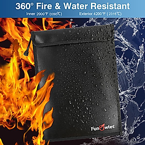 Fireproof Waterproof Money Document Bag - 3 Pack Safe Upgraded Zipper Bags, Fire & Water Resistant Storage Organizer Pouch for A4 A5 Documents Holder,File,Cash,Jewelry,Passport,Tablet,Laptop (Black)