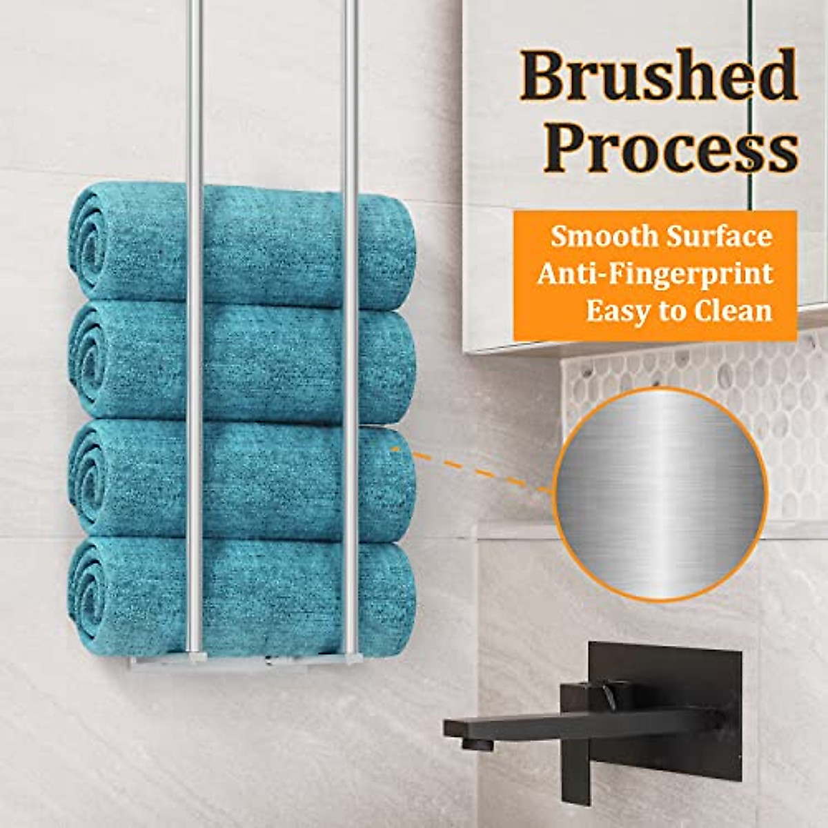 Birosnsy Towel Racks for Bathroom Wall Mounted Rolled Towel Holders Towel Storage Organizer for Small Bathroom Mounted Towel Rack Holds Hand Towels Robes Towels Washcloths in Bathroom/RV/Camper Silver