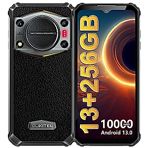 OUKITEL WP22 Rugged Smartphone Unlocked, 13+256GB Large Storage Helio P90 125db Large Speaker 10000mAh Battery 48MP+20MP Night Vision Camera 6.58" FHD Screen Android 13 IP68/IP69K 4G Dual Sim NFC OTG