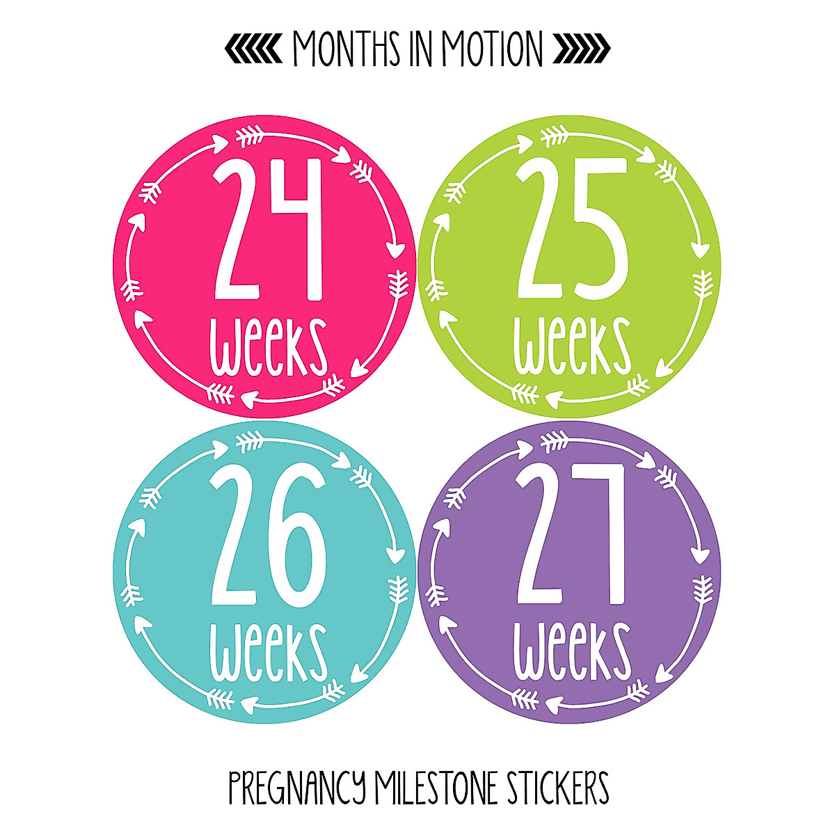 Months In Motion Pregnancy Weekly Belly Growth Stickers - Week to Week Pregnant Expecting Photo Prop - Maternity Keepsake - Baby Bump - Large Set of 36 Weekly Photo Sticker