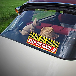 Baby on Board Sticker - (Pack of 12) 4" x 10" Large Keep Distance Warning Sign Car Safety Bumper Decal for Vehicle