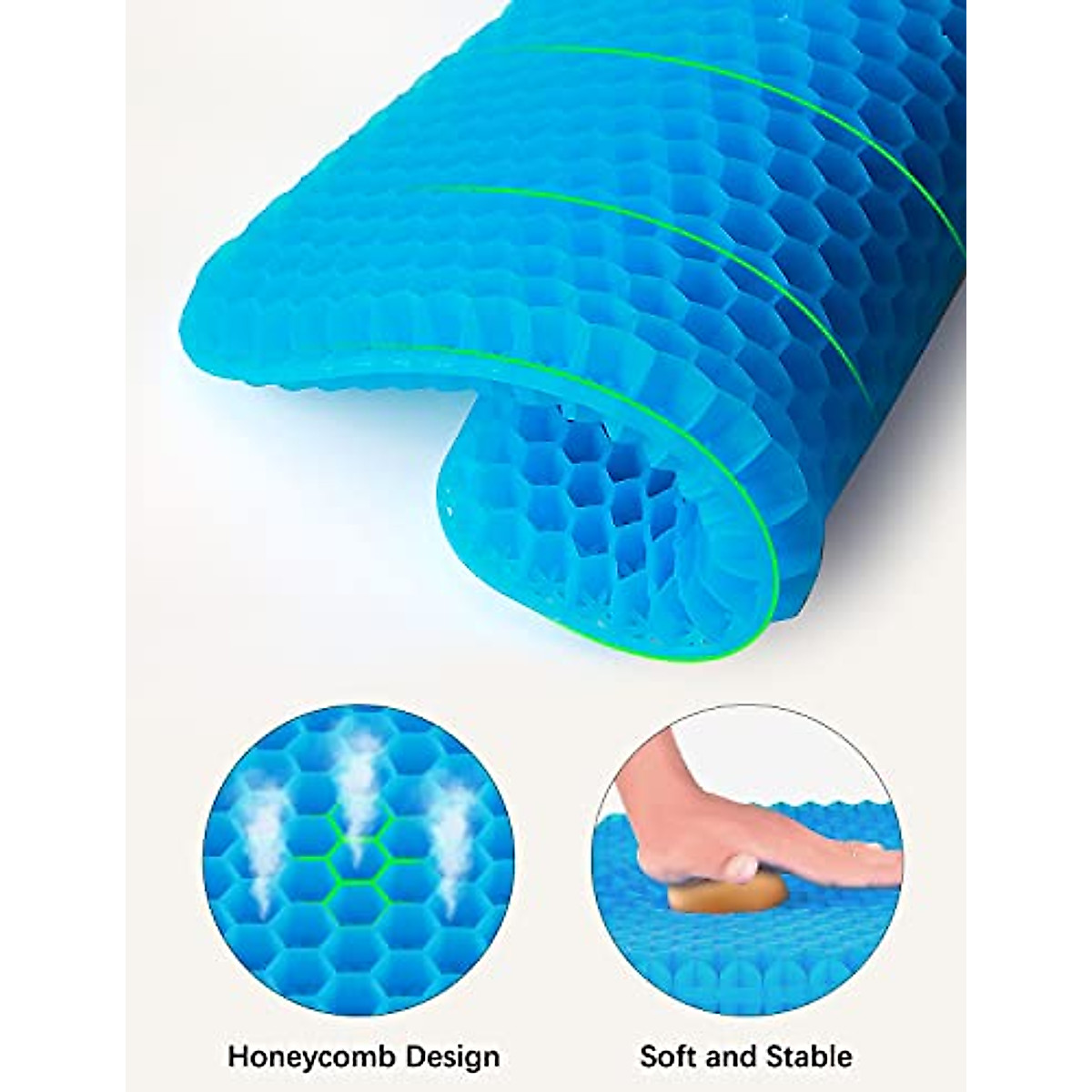 OSWCHIC Gel Seat Cushion Pressure Relief Double Layer Honeycomb Breathable Chair Cooling Pad for Car Driver Office Wheel Chair Tailbone Sciatic Nerve Spine Pain Relief