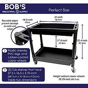 BISupply Plastic Utility Rolling Cart with Shelves Rolling Tool Cart on Wheels, Utility Service Cart Plastic Push Cart