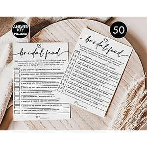 All Ewired Up 50 Bridal Family Feud (50-Cards) Fun Wedding Shower Decorations Engagement Party Rehearsal Dinner Game Activity, Minimalist Script