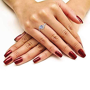 Galaxy Gold GG 14k Solid White Gold Ring with Natural Diamond and Pear-shaped Tanzanite - Size 8