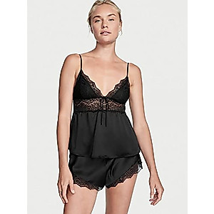 Victoria's Secret Stretch Lace & Satin Cami Set, Black, X-Small