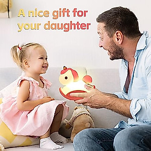 Kettalk Rocking Horse Night Light, Silicone Dimmable Nursery Nightlight LED Squishy Night Lamp with Timing,USB Rechargeable Bedside Touch Lamp for Kids Bedroom (Pink)