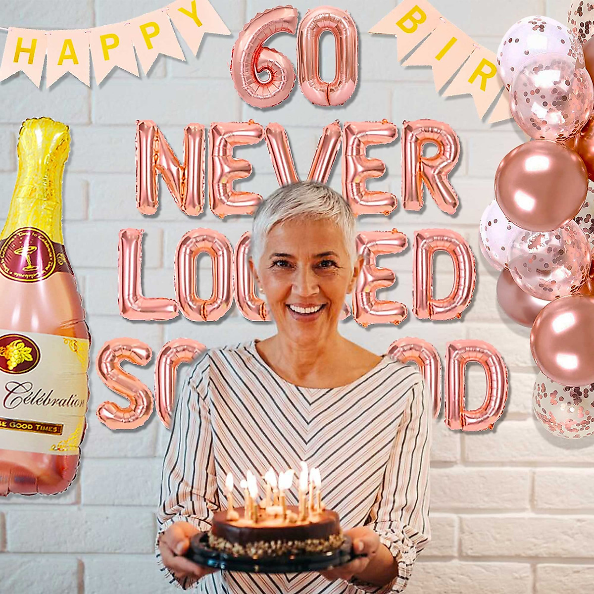 Rose Gold 60 Never Looked So Good Decoration Banner Women Birthday Gift 60th Birthday Decoration 60th Birthday Party Supplies 60th Birthday Gifts for Her